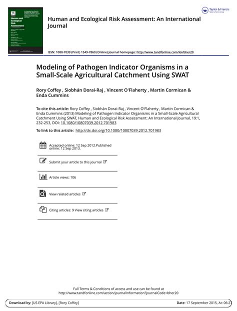 Pdf Modeling Of Pathogen Indicator Organisms In A Small Scale