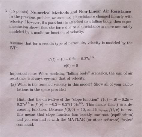 Solved Numerical Methods And Non Linear Air Resistance
