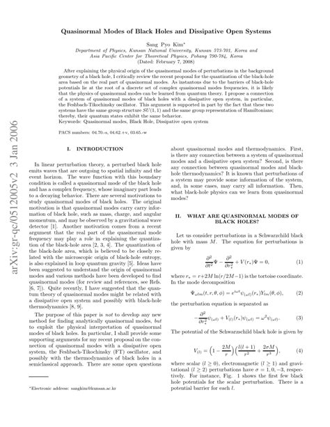 Pdf Quasinormal Modes Of Black Holes And Dissipative Open Systems