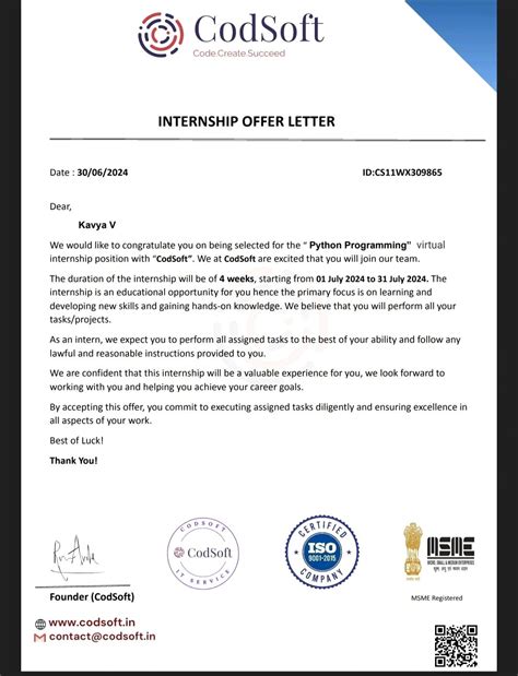 kavya v on linkedin codsoft internship