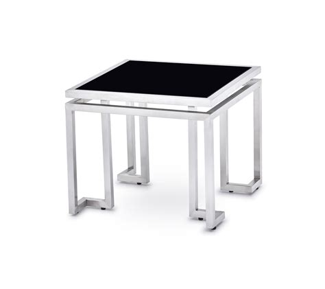 Plaza End Table Opaque Black Tempered Glass Top Brushed Stainless Steel