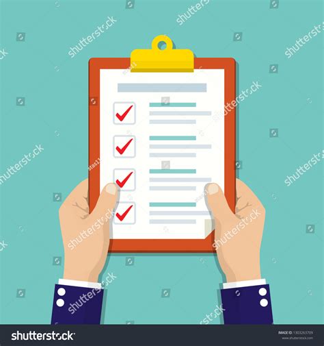 Hand Holding Clipboard Checklist Pencil Flat Style Images Stock Photos Vectors Shutterstock