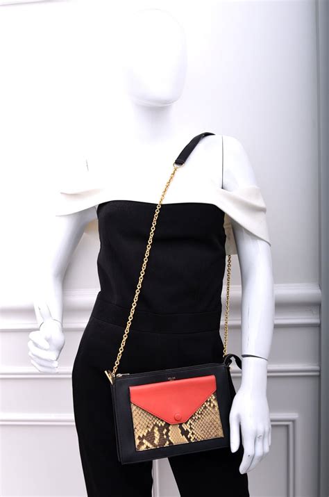 celine tricolor envelope python chain pouch the closet