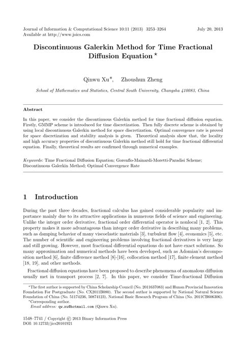 Pdf Discontinuous Galerkin Method For Time Fractional Diffusion Equation