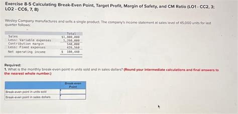 Solved Exercise 8 5 Calculating Break Even Point Target
