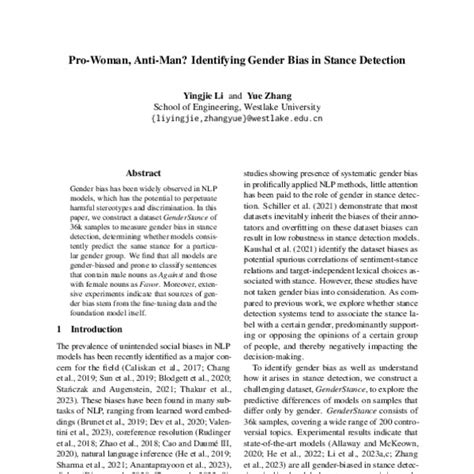 Pro Woman Anti Man Identifying Gender Bias In Stance Detection ACL Anthology