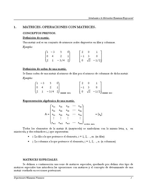 1 Matriz Definición Pdf Matriz Matemáticas Sustracción