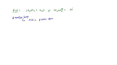 SOLVED: In the following acid-base reaction, the Bronsted-Lowry base is CH3NH2 + H2O = CH3NH3 ...