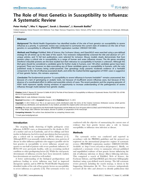 Pdf The Role Of Host Genetics In Susceptibility To Influenza A