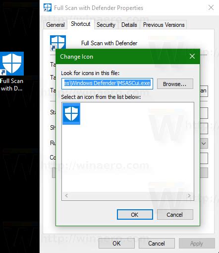 create a shortcut for windows defender full scan in windows 10