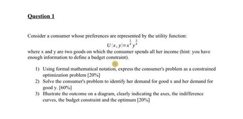 Solved Question 1 Consider A Consumer Whose Preferences Are