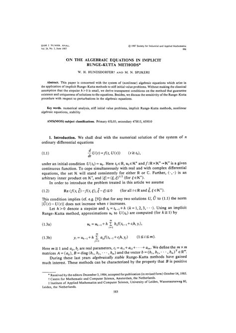 Pdf On The Algebraic Equations In Implicit Rungekutta Methods