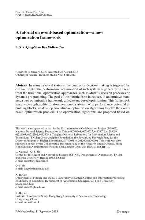 Pdf A Tutorial On Event Based Optimization—a New Optimization Framework