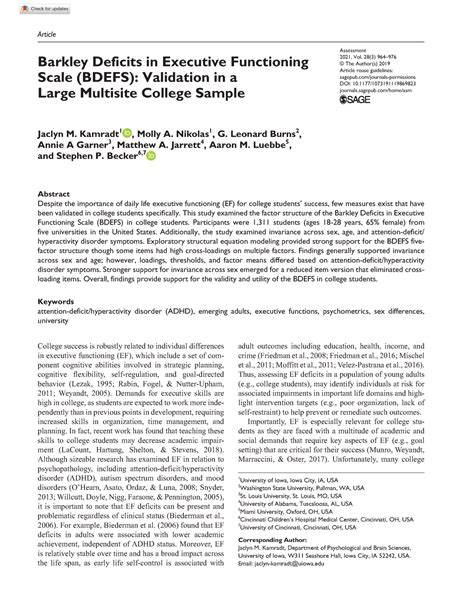 Barkely Edficits In Executive Functioning Scale Bdefs Validation In