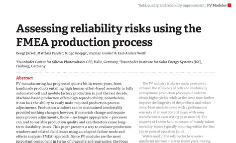 Assessing Reliability Risks Using The Fmea Production Process Pv Tech