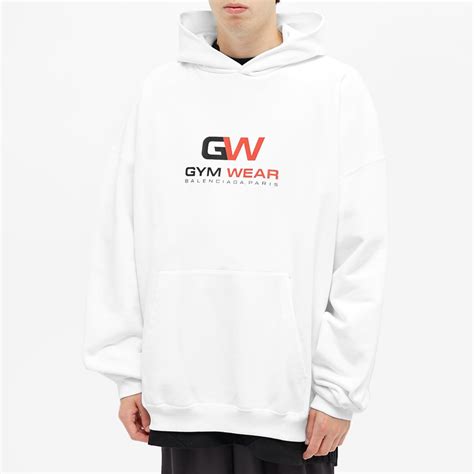 Balenciaga Gym Work Logo Popover Hoodie White End