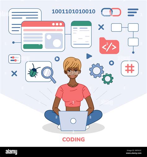 Programmer Tester Female Character Cartoon Illustration African American Woman Software