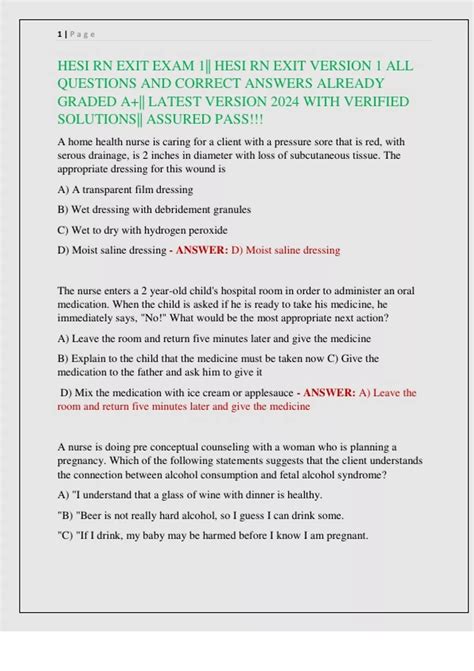 HESI RN EXIT EXAM HESI RN EXIT VERSION ALL QUESTIONS AND CORRECT ANSWERS ALREADY GRADED A