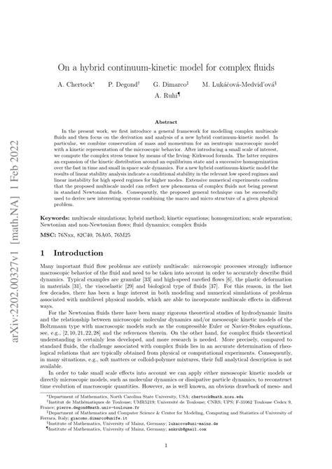 Pdf On A Hybrid Continuum Kinetic Model For Complex Fluids