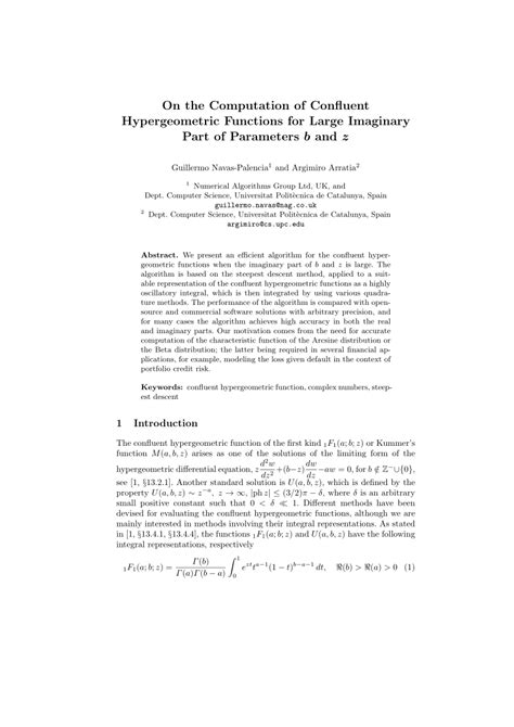 Pdf On The Computation Of Confluent Hypergeometric Functions For Large Imaginary Part Of