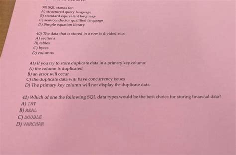 Solved 39 Sql Stands For A Structured Query Language B