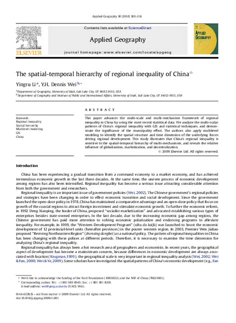 Pdf The Spatial Temporal Hierarchy Of Regional Inequality Of China