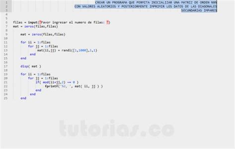 arrays matlab datos diagonales secundarias impares