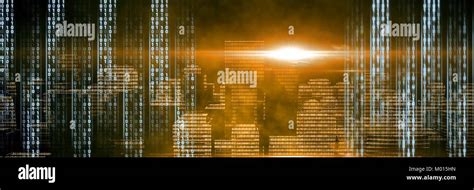 Code Binary Interface And Yellow City Background Stock Photo Alamy