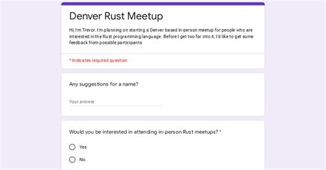i m starting a rust meetup in denver co usa i d like some feedback