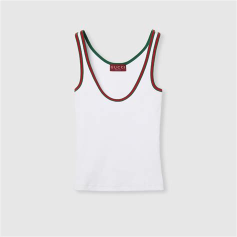 Cotton Rib Tank Top With Web In White Gucci® Tr