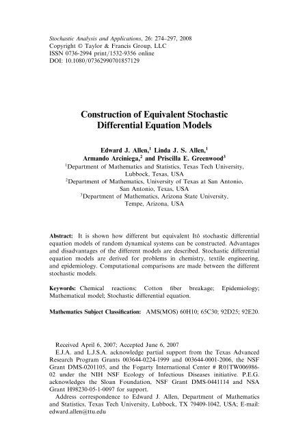 Construction Of Equivalent Stochastic Differential Equation Models