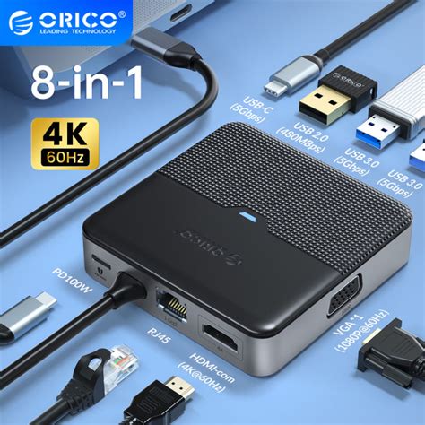 ORICO Type C Docking Station USB 3 0 HUB 4K60Hz HDMI RJ45 PD Adapter For Macbook IPad Air M1 PC