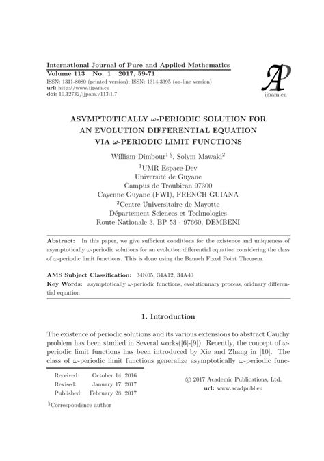 Pdf Asymptotically Omega Periodic Solution For An Evolution