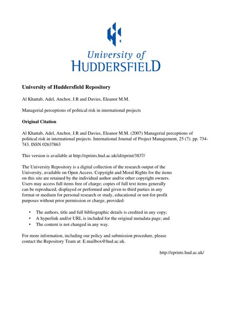 Pdf Managerial Perceptions Of Political Risk In International Projects