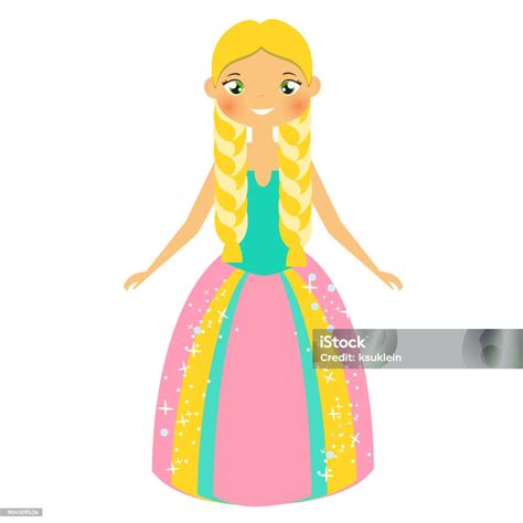 긴 드레스에 동화 공주입니다 퀸 의상에서 소녀입니다 만화 스타일 벡터 일러스트 레이 션 공 스포츠 장비에 대한 스톡 벡터 아트 및 기타 이미지 공 스포츠 장비 공주