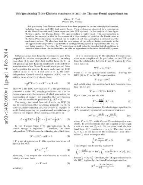 Pdf Self Gravitating Bose Einstein Condensates And The Thomas Fermi Approximation