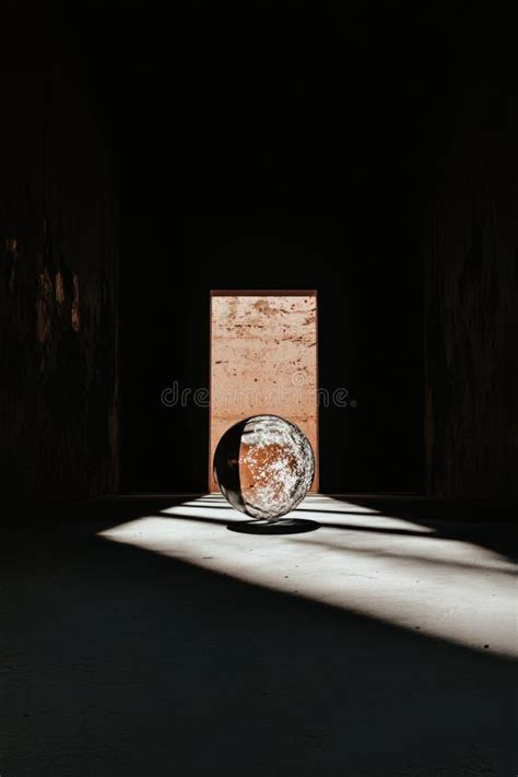 Mysterious Spherical Object In Dark Room With Dramatic Light And Shadow Contrast Stock Image