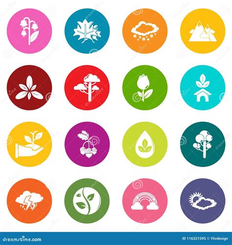 Nature Icons Set Colorful Circles Vector Stock Vector Illustration Of