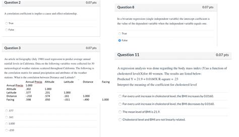 Solved Question 2 007 Pts Question 8 007 Pts A Correlation