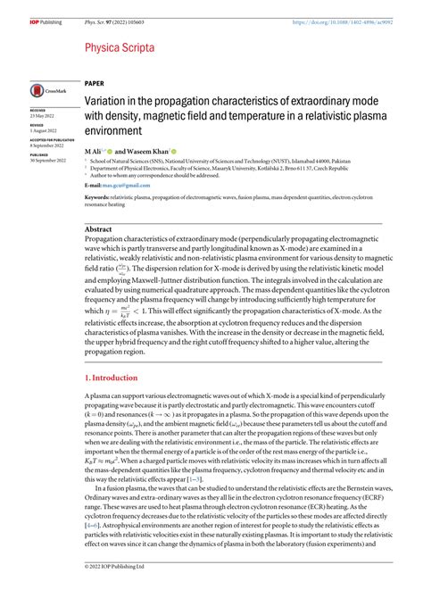Variation In The Propagation Characteristics Of Extraordinary Mode With