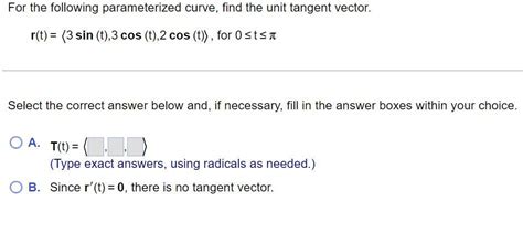 solved r t 3sin t 3cos t 2cos t for 0≤t≤π select the