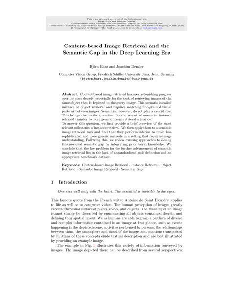 Pdf Content Based Image Retrieval And The Semantic Gap In The Deep Learning Era