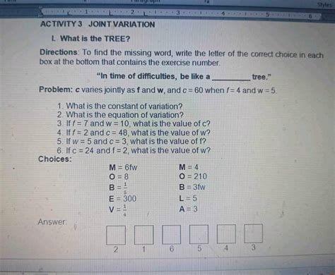 ACTIVITY 3 JOINTVARIATION I What Is The TREE StudyX