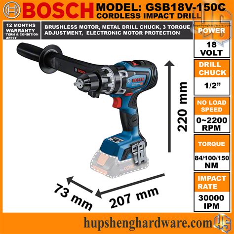 Bosch Gsb18v 150c 18v Cordless Impact Drill 2200rpm 84100150nm