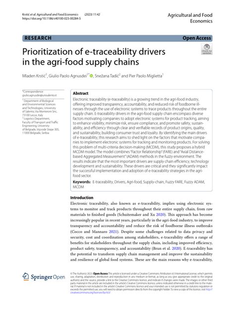 Prioritization Of E Traceability Drivers Pdf Supply Chain Food Prioritization Of E Traceability Drivers Pdf Supply Chain Food