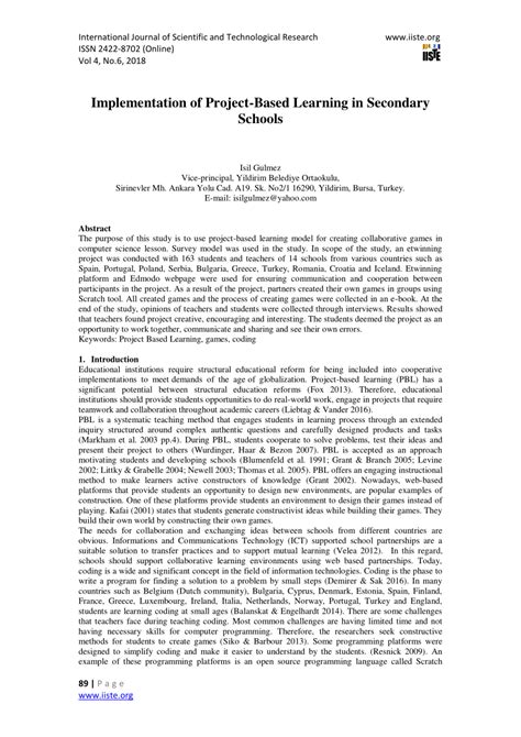 Pdf Implementation Of Project Based Learning In Secondary Schools