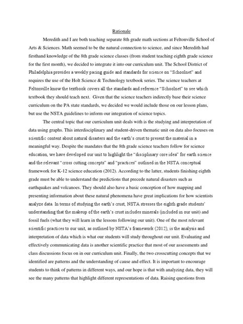 Rationale Science Education Curriculum