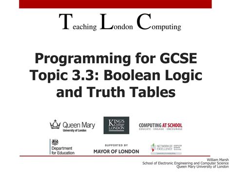 Ppt Programming For Gcse Topic 33 Boolean Logic And Truth Tables