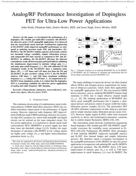 Pdf Analogrf Performance Investigation Of Dopingless Fet For Ultra Low Power Applications