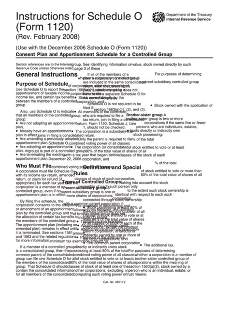 Instructions For Schedule O Form 1120 2008 Printable Pdf Download
